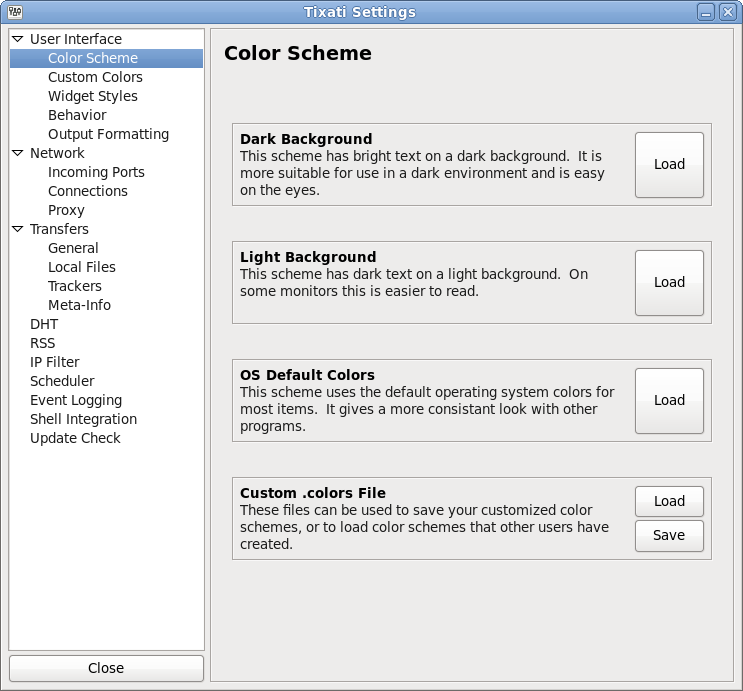 Settings - User Interface - Color Scheme - Tixati